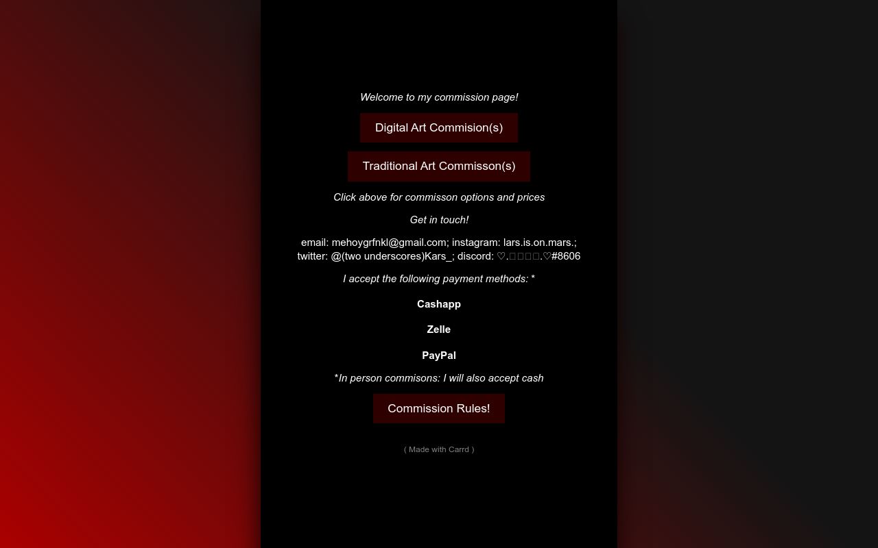 Commisions Website (main page)